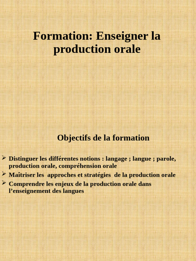 Formation sur la production orale en langues | PDF | Discours | Pédagogie