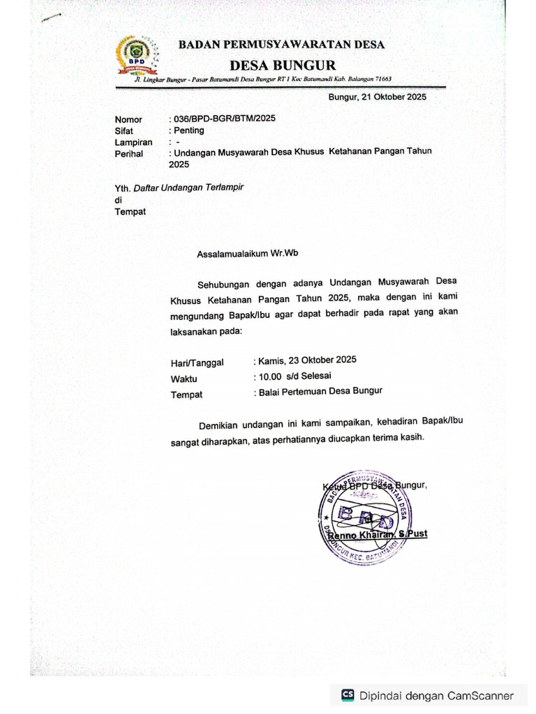 Contoh Undangan Musdes Ketapang Desa Bungur | PDF