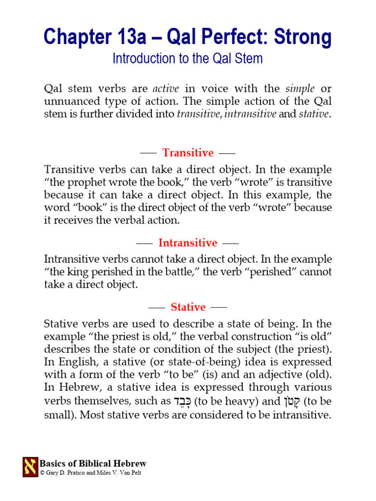 BasicsBiblicalHebrew-13 Qal Perfect - Strong | PDF | Verb | Perfect ...