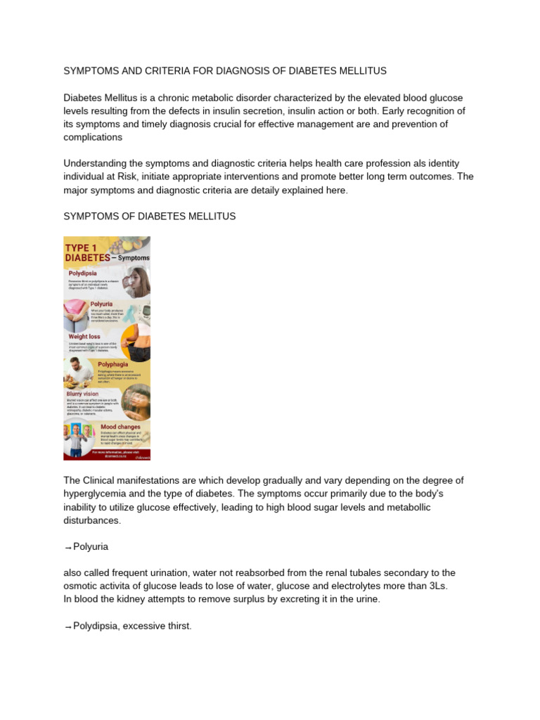 Symptoms and Criteria For Diagnosis of Diabetes Mellitus | PDF ...