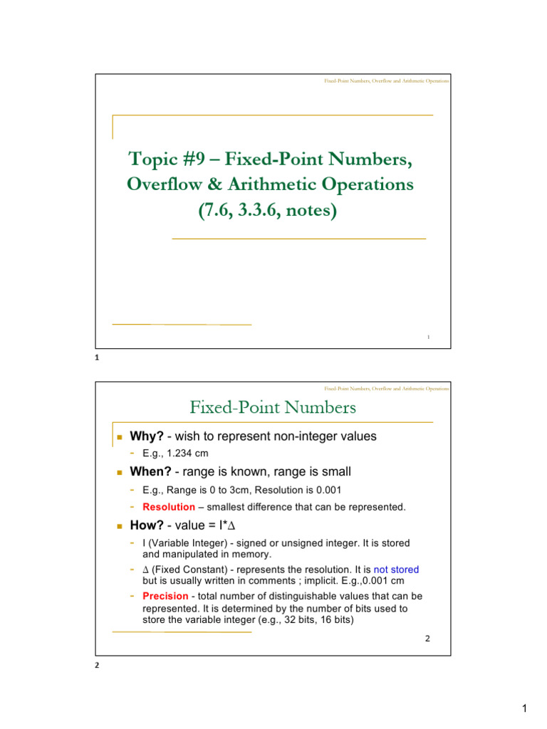 Lecture 9 Fixed-Point Numbers, Overflow and Arithmetic Operations | PDF | Computer Science ...