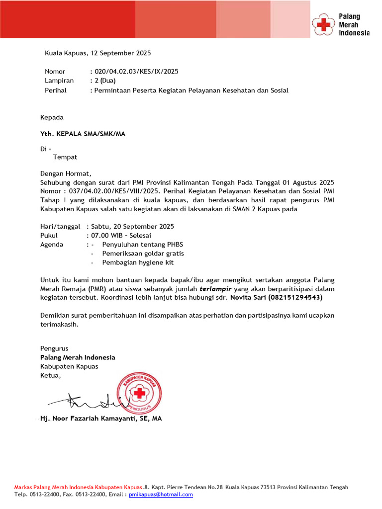 SURAT PMI PERMINTAAN PESERTA YANSOS OK | PDF