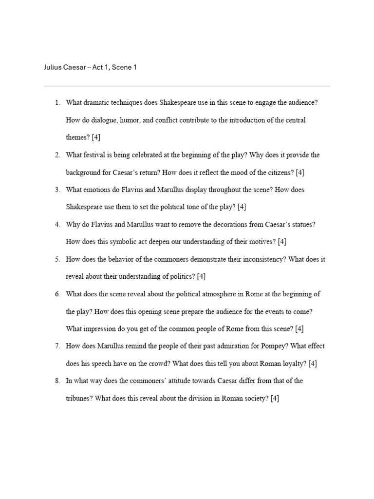 Julius Caesar Model Questions STD 9 | PDF | Julius Caesar | Pompey