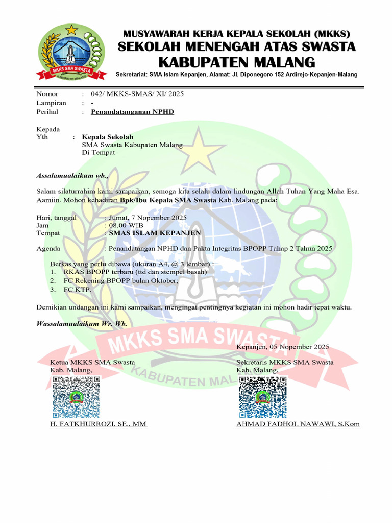 Undangan MKKS 07112025 | PDF
