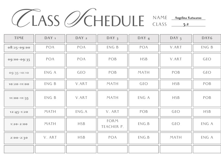 White Grey Minimalist Simple Weekly Class Schedule PDF | PDF