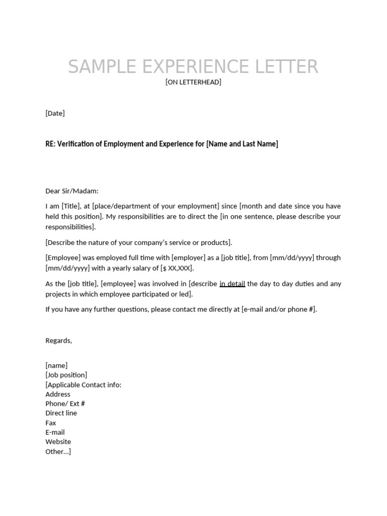 Employment Verification Experience Letter | PDF