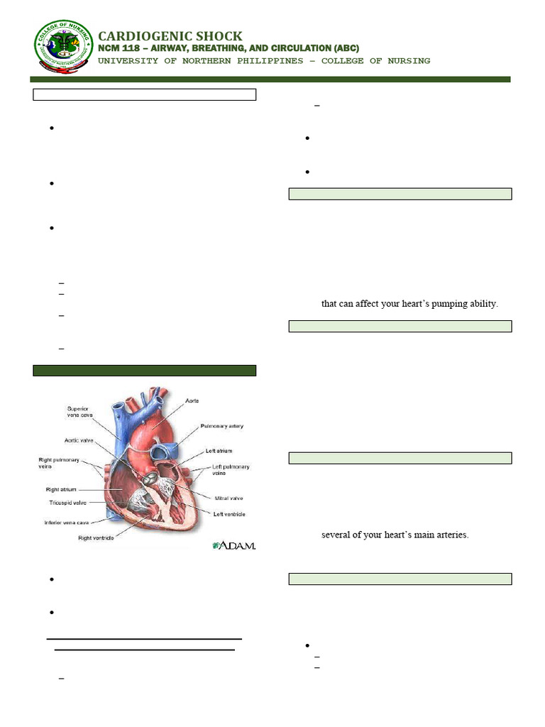 NCM 118 - Cardiogenic Shock (ABC) | PDF | Heart | Myocardial Infarction