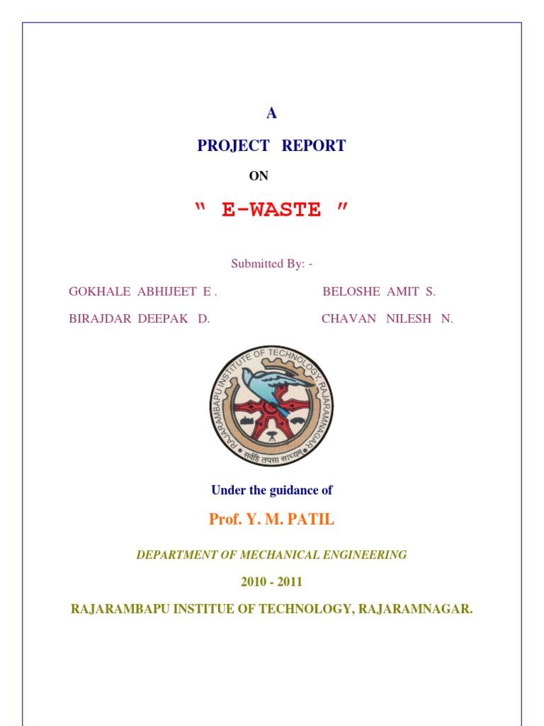 E-Waste Management Project Report | PDF | Electronic Waste | Waste ...
