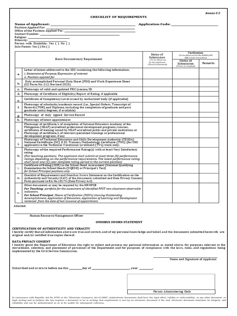 Applicant Requirements Checklist | PDF