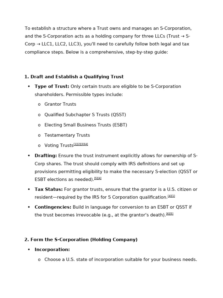Trust-Owned S-Corp Structure Guide | PDF | Limited Liability Company ...