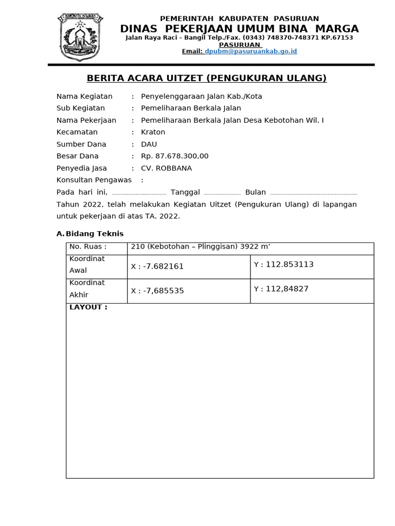Uitzet Pemeliharaan Jalan Kebotohan | PDF