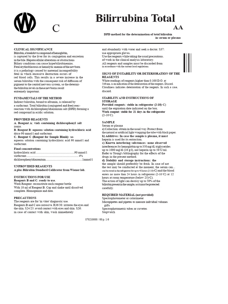DPD Method for Total Bilirubin Testing | PDF | Medical Specialties