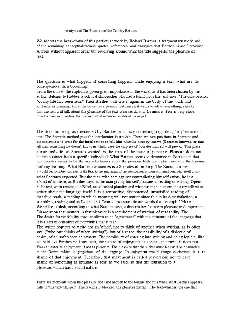 Analyzing Barthes' Pleasure of Text | PDF | Pleasure | Socrates