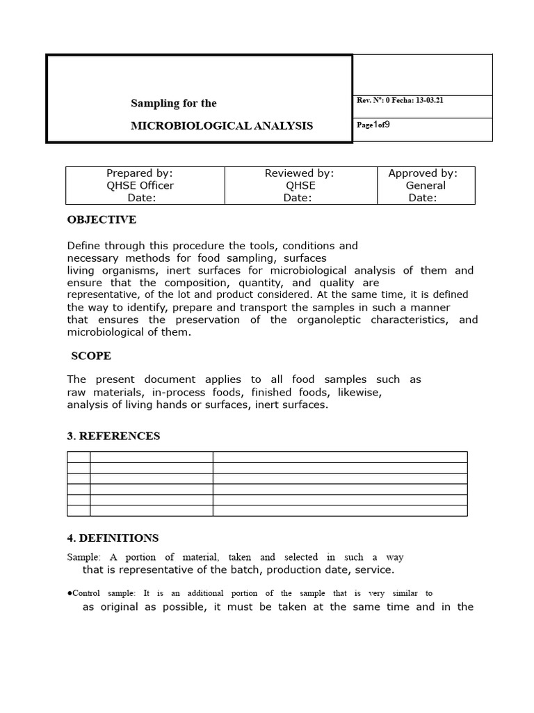 Procedure For Sample Collection For Microbiological Analysis in Food ...