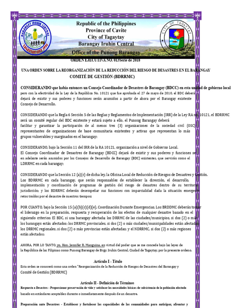 Muestra BDRRMC EO | PDF | Reducción de Desastres