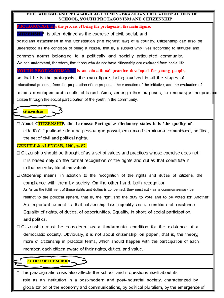 Youth Protagonism and Citizenship in Brazil | PDF | Citizenship ...