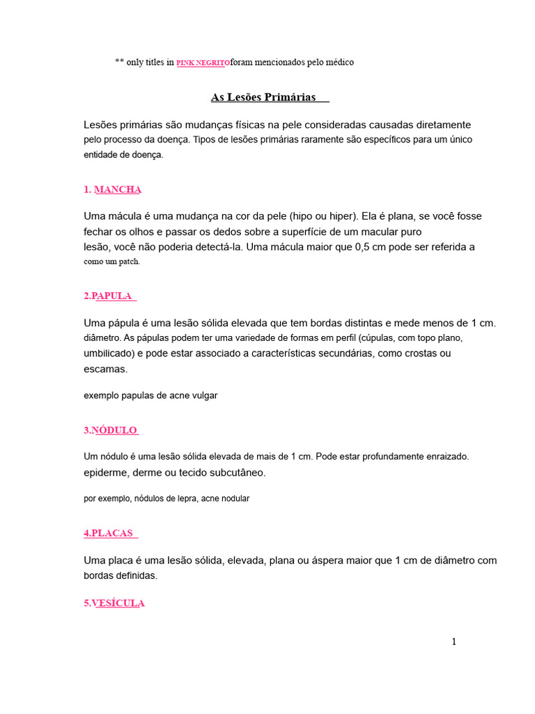 Lesões primárias e secundárias em dermatologia | PDF | Pele | Psoríase