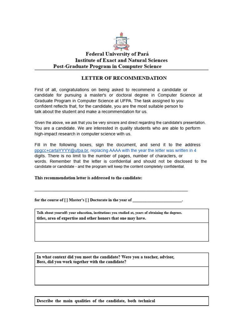 UFPA Computer Science Recommendation Letter | PDF