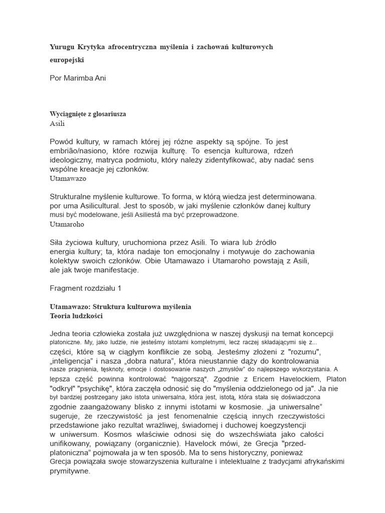 Yurugu Krytyka Afrocentryczna Europejskiego Myślenia I Zachowań ...