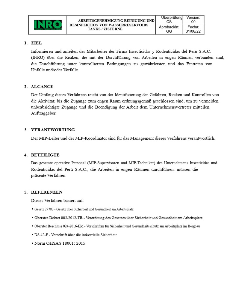 PETAR REINIGUNG UND DESINFEKTION VON WASSERSPEICHERN, TANKEN UND ...