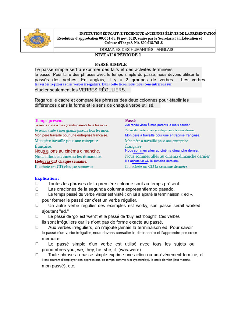 Passé Simple - Verbes Réguliers Et Irréguliers | PDF | Verbe | Linguistique