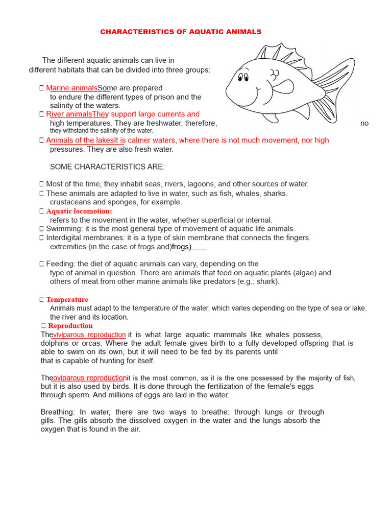 Characteristics of Aquatic Animals Concepts | PDF