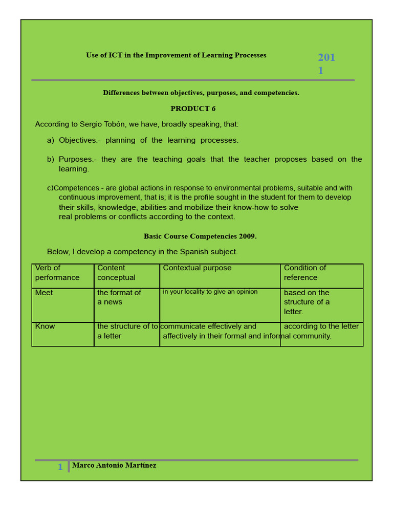 Differences between objectives, purposes, and competencies. | PDF