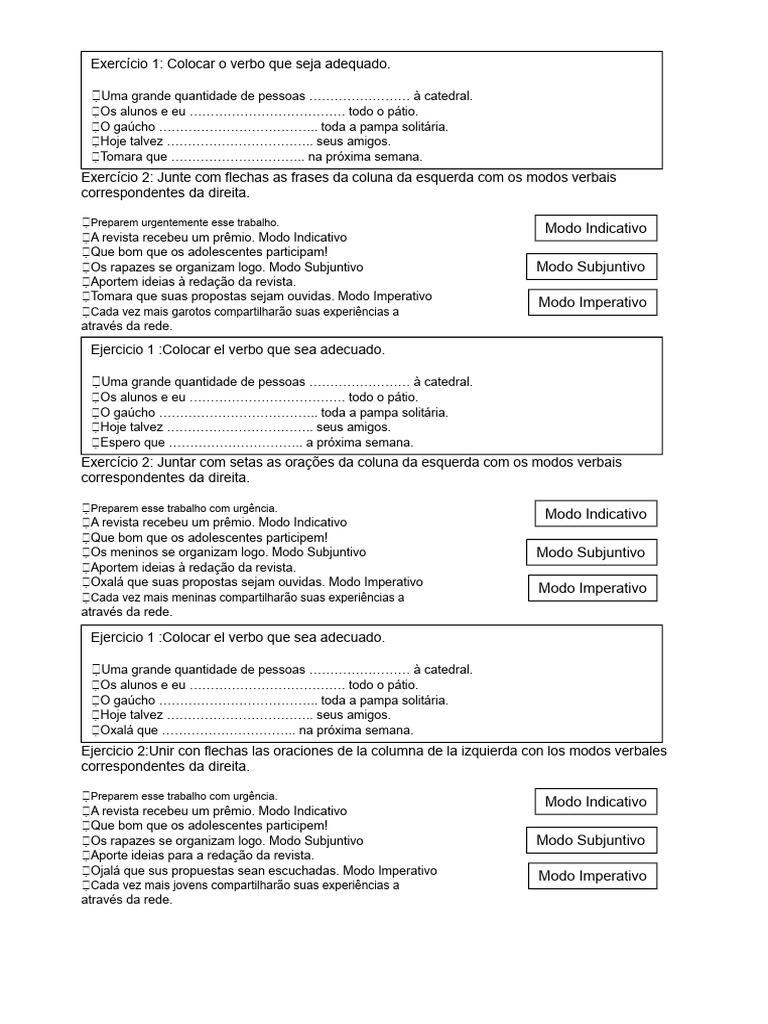 Exercício Sobre Modos Verbais | PDF | Linguística | Famílias linguísticas