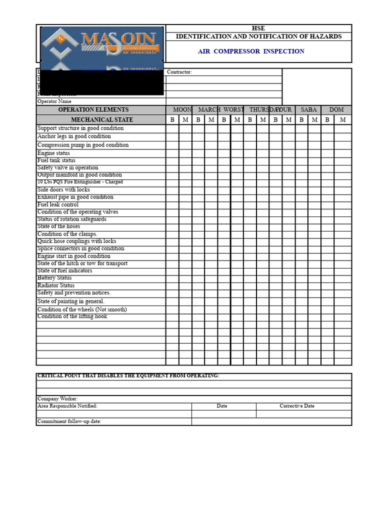 Air Compressor Inspection | PDF
