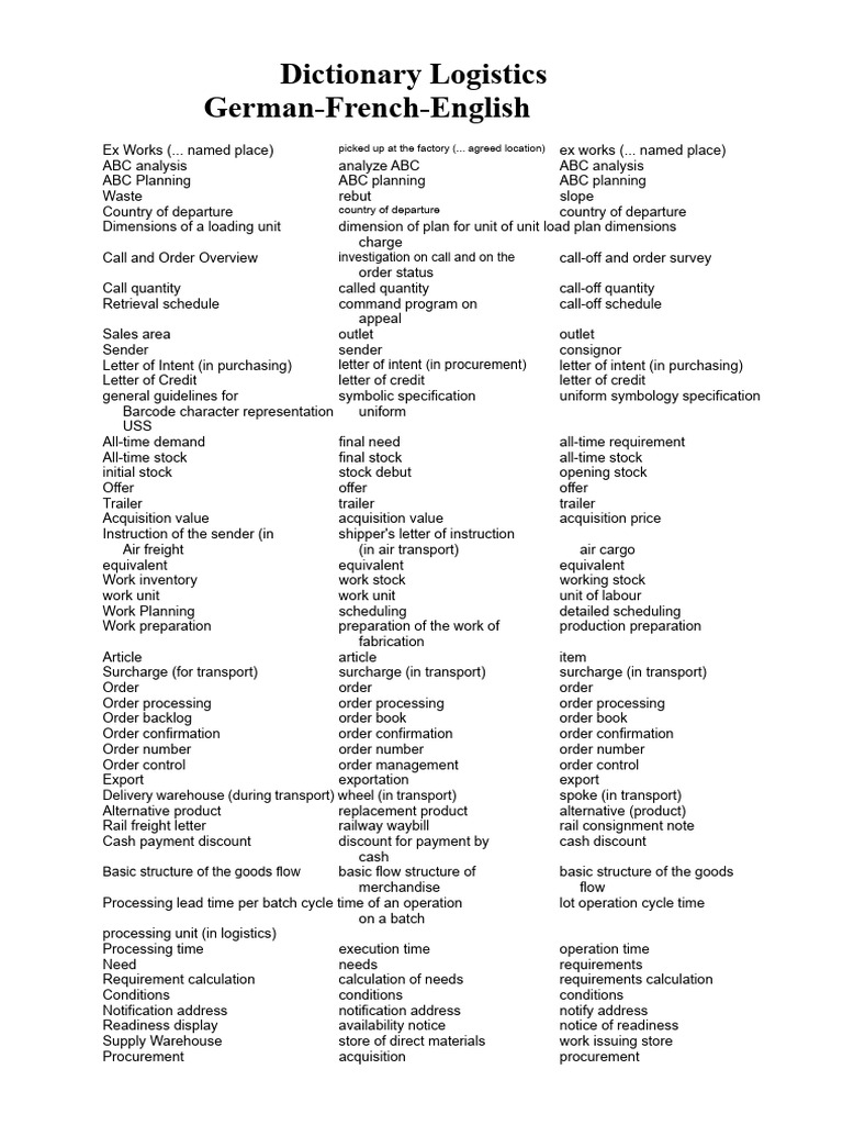 Comprehensive Logistics Dictionary | PDF | Cargo | Logistics
