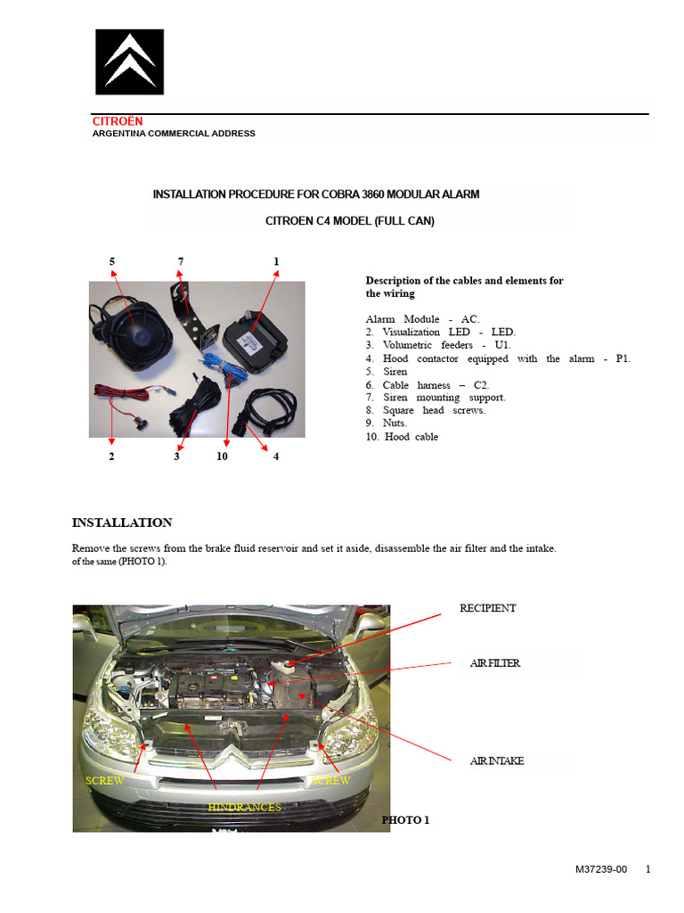 M37239 00 Installation Manual Alarm CITROEN C4 Full Can 3860 Modular | PDF | Electrical ...