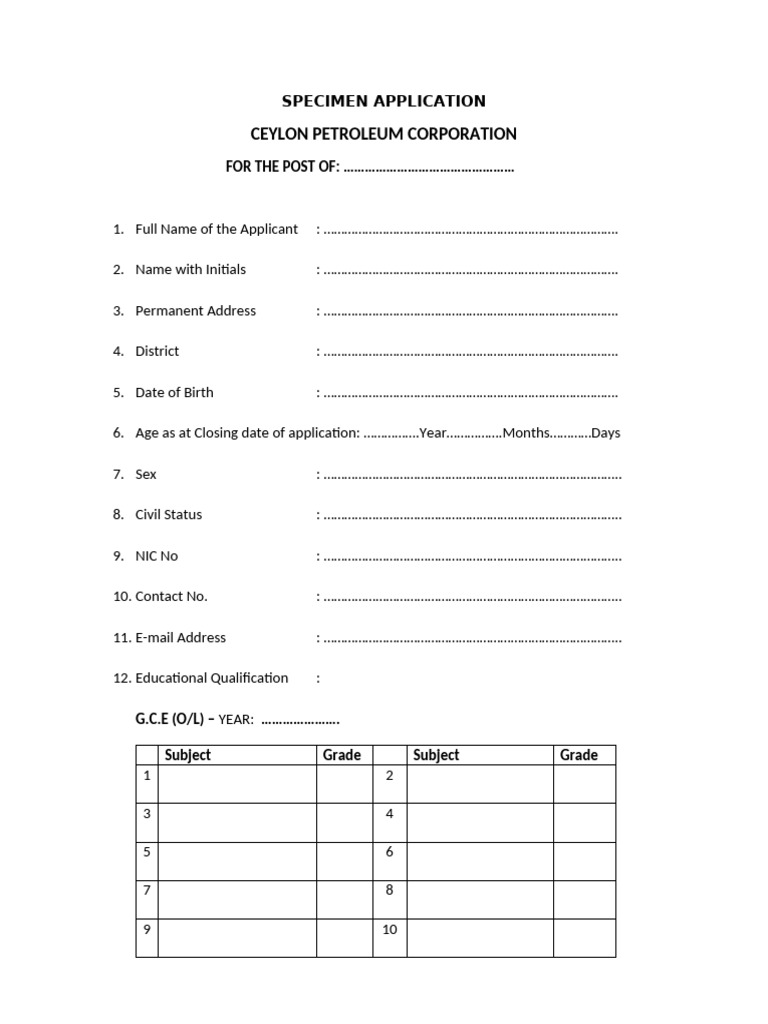 Specimen Application | PDF | Educational Stages
