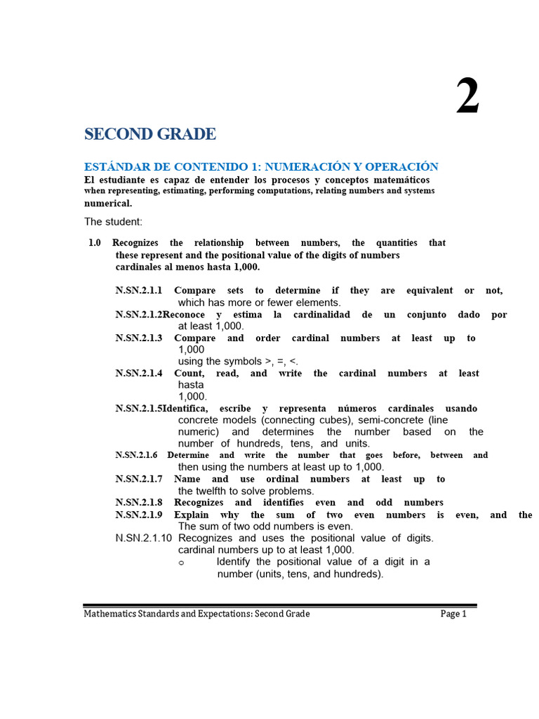 Standards and Expectations for 2nd Grade Mathematics | PDF | Numbers ...