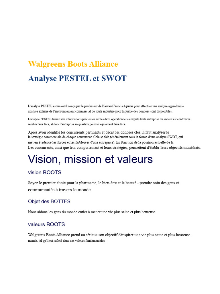 Analyse PESTEL et SWOT de Walgreens Boots | PDF | Commercialisation ...