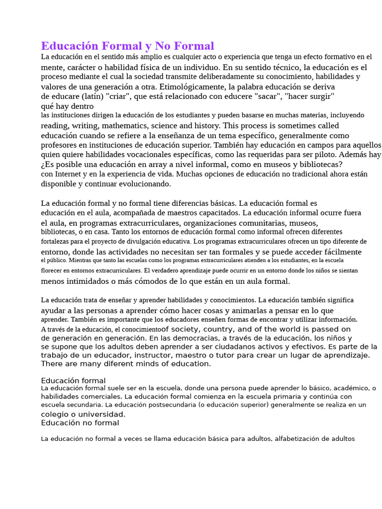 Educación Formal | PDF | Aprendizaje | Escuelas