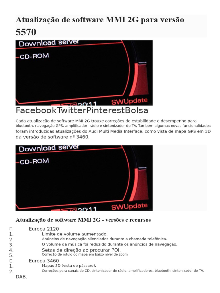 Atualização MMI 2G: Versão 5570 e Recursos | PDF | Bluetooth | USB