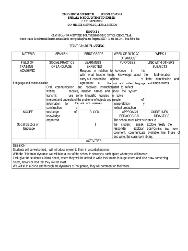 s5 Lesson Plan or Activities For The Start of The School Year First ...
