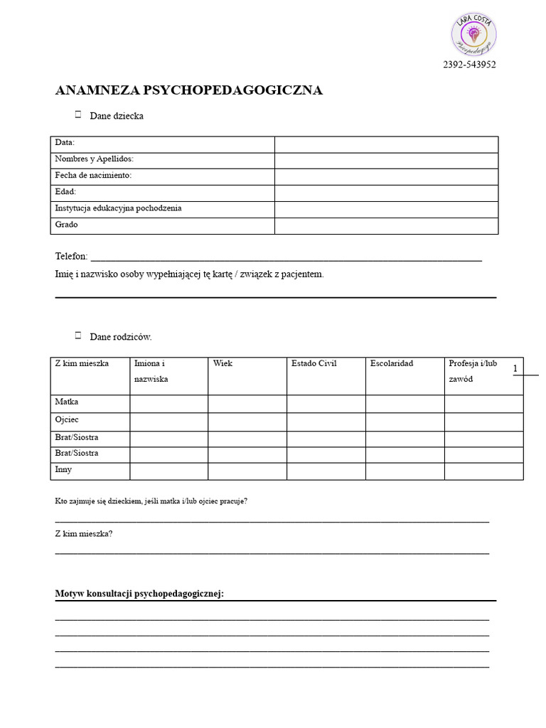Anamneza Psychopedagogiczna | PDF