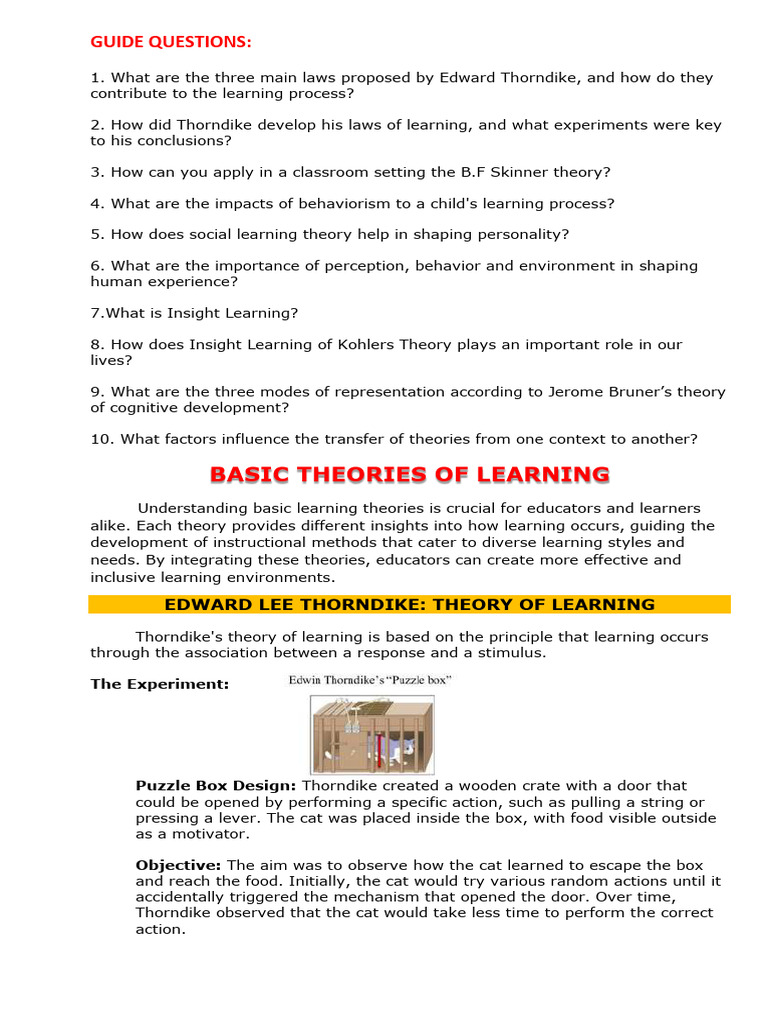 Key Learning Theories Explained | PDF | Reinforcement | Learning