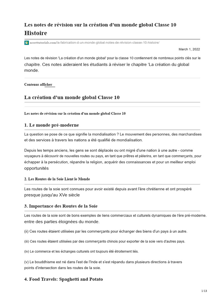 Notes de révision : Mondialisation en Histoire | PDF | Fonds monétaire ...