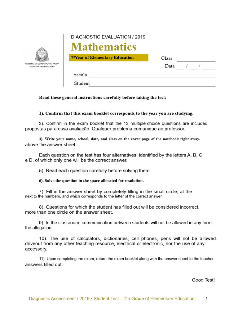 ADE - Mathematics - 7th Grade of Elementary School | PDF | Multiple ...