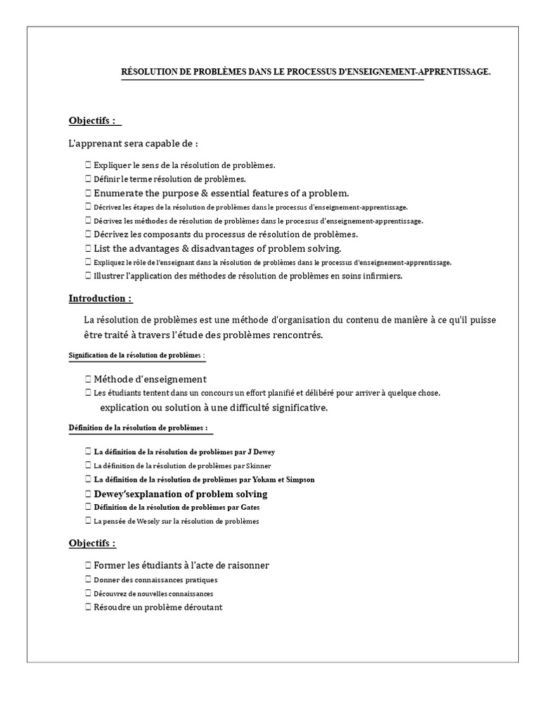 Résolution de Problèmes en Enseignement | PDF | Apprentissage ...