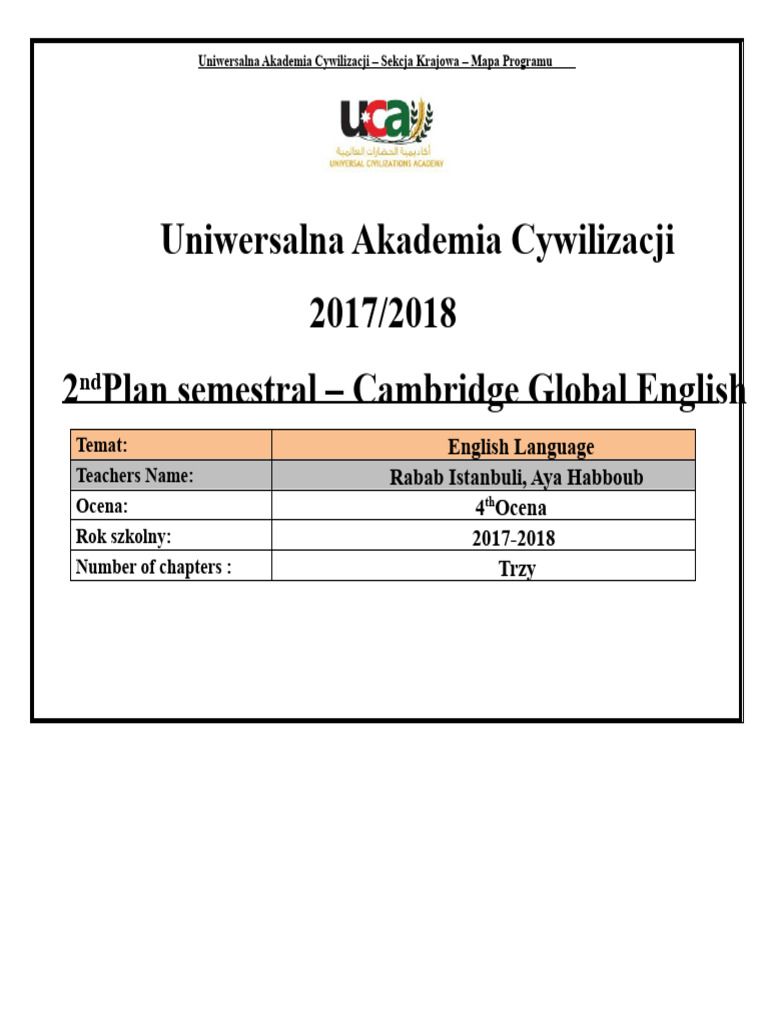 Plan Drugiego Semestru Klasa 4 (Global English) | PDF