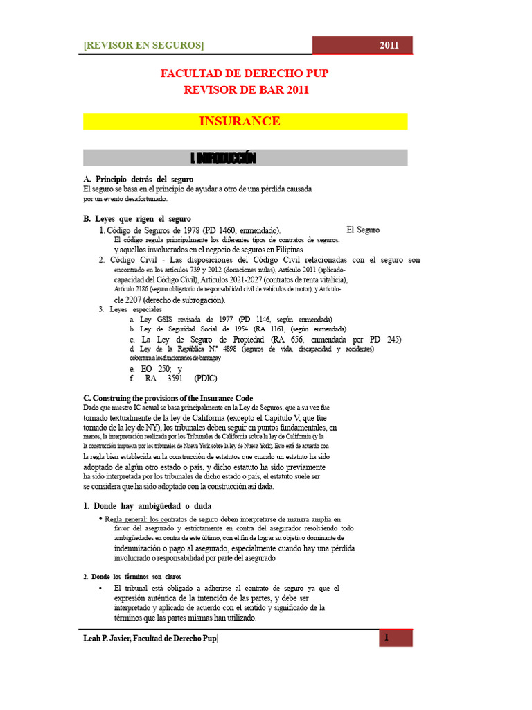 Revisor de Derecho de Seguros | PDF | Póliza de seguros | Reaseguro