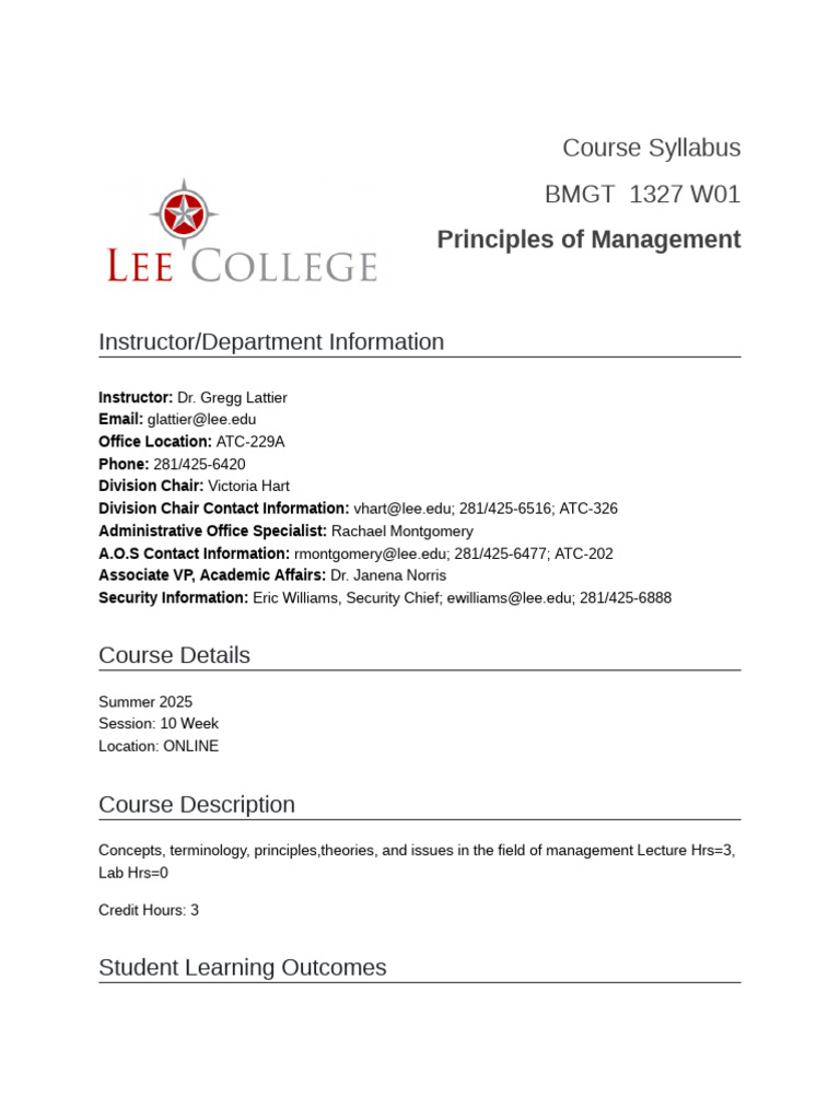 BMGT 1327 Online Management Syllabus | PDF | Textbook
