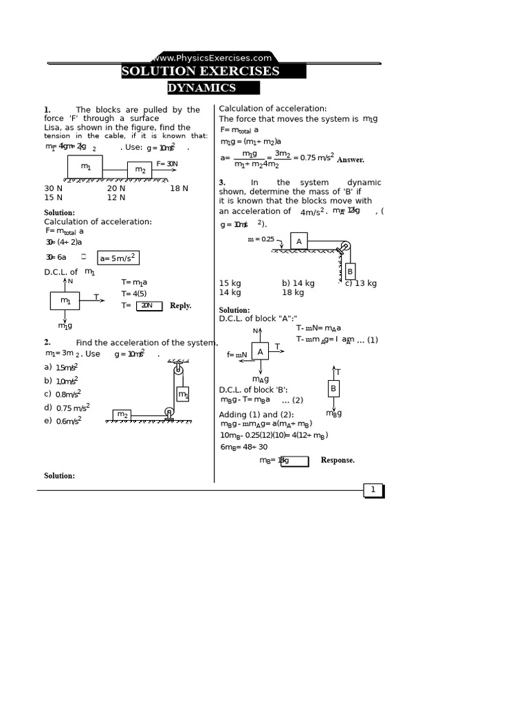 Dynamics: Acceleration and Forces Calculations | PDF | Force | Friction