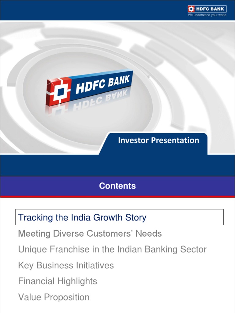 HDFC Bank Investor - Presentation PDF | PDF | Financial Markets | Banks