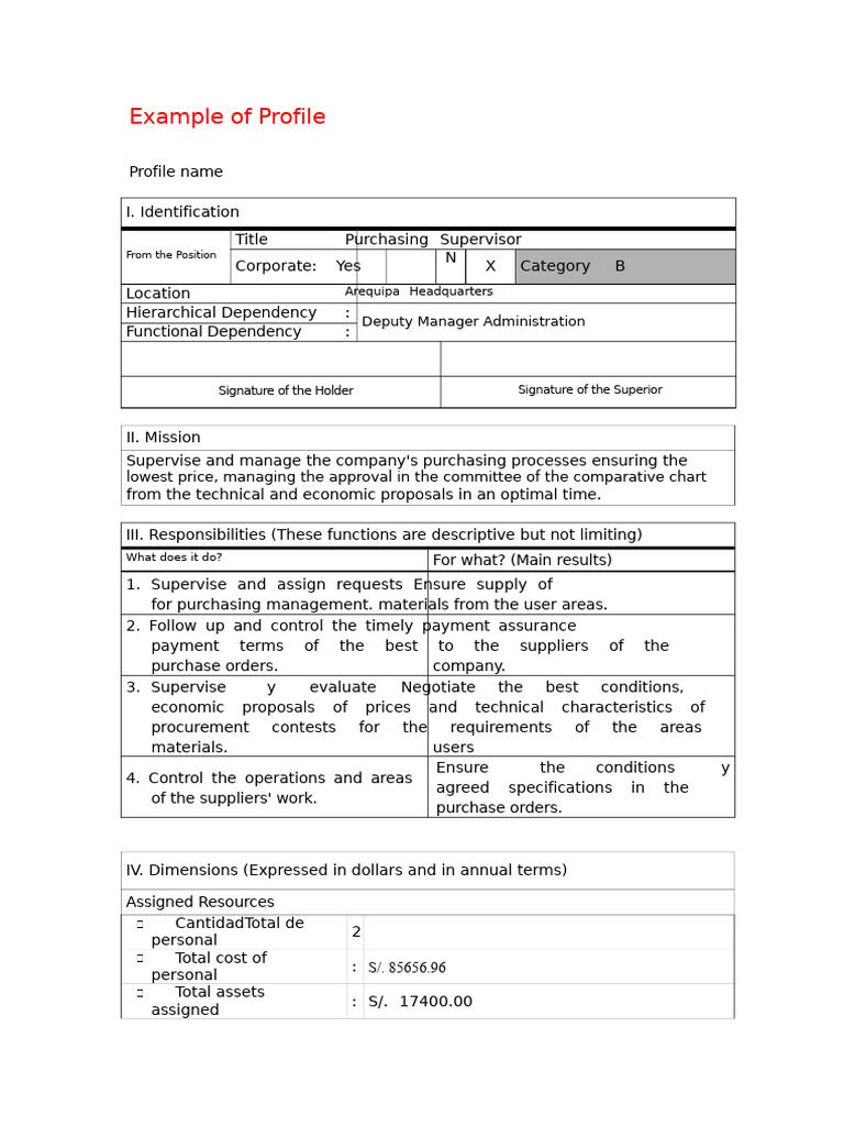 Purchasing Supervisor Job Profile | PDF | Supply Chain | Economies