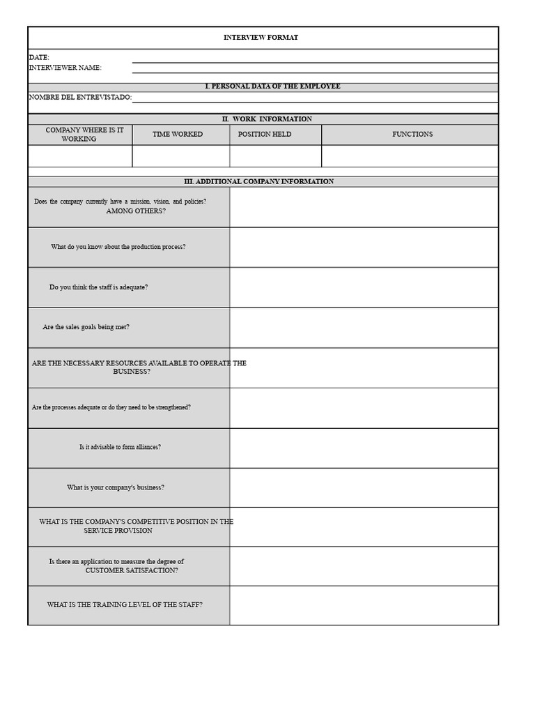 Employee Interview Format Template | PDF