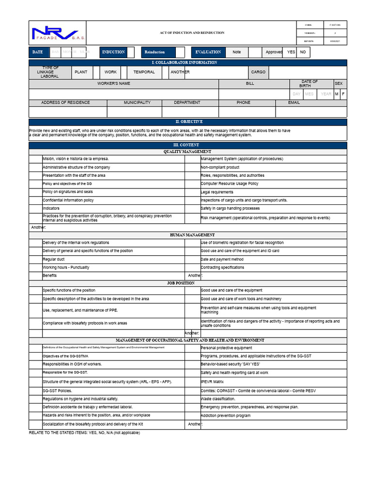 Induction and Re-induction Act | PDF | Occupational Safety And Health ...